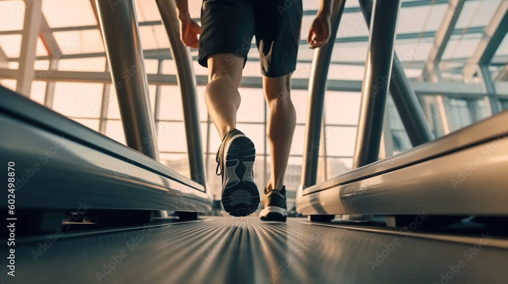 Back view of unrecognizable male legs running on treadmill in gym. Male ... Back view of unrecognizable male legs running on treadmill in gym. Male ...