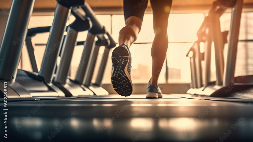 Back view of unrecognizable male legs running on treadmill in gym. Male ...