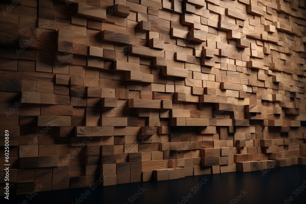 3D timber tiles create natural wall from rectangular blocks. Wood ...