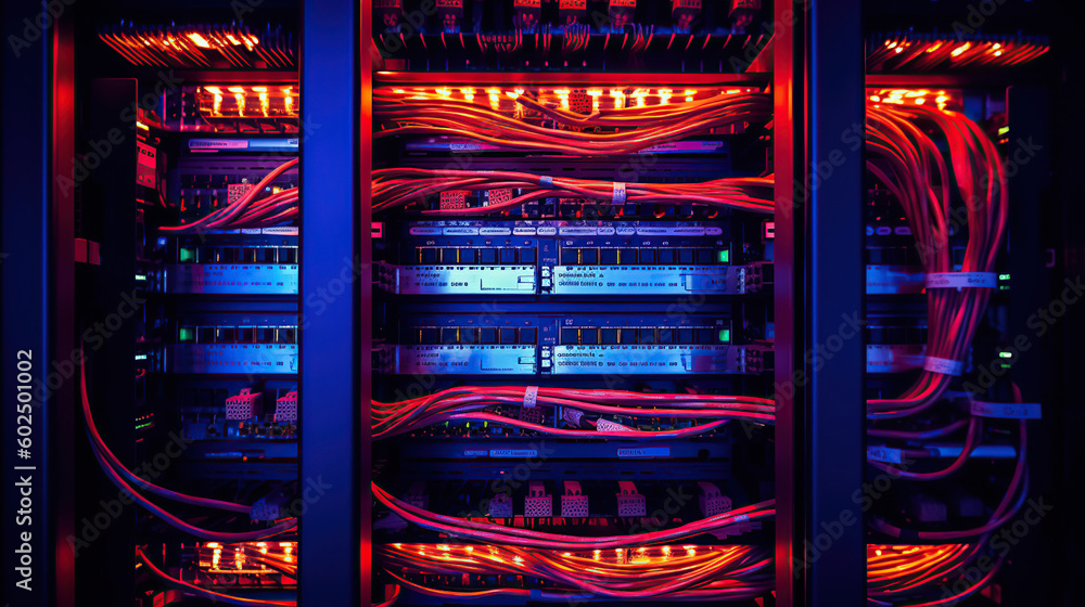 Network panel, switch and cable in data center. Generative Ai Stock Illustration | Adobe Stock