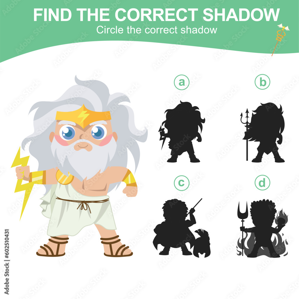Find the correct shadow of Zeus the Greek god of sky, thunder, and ...
