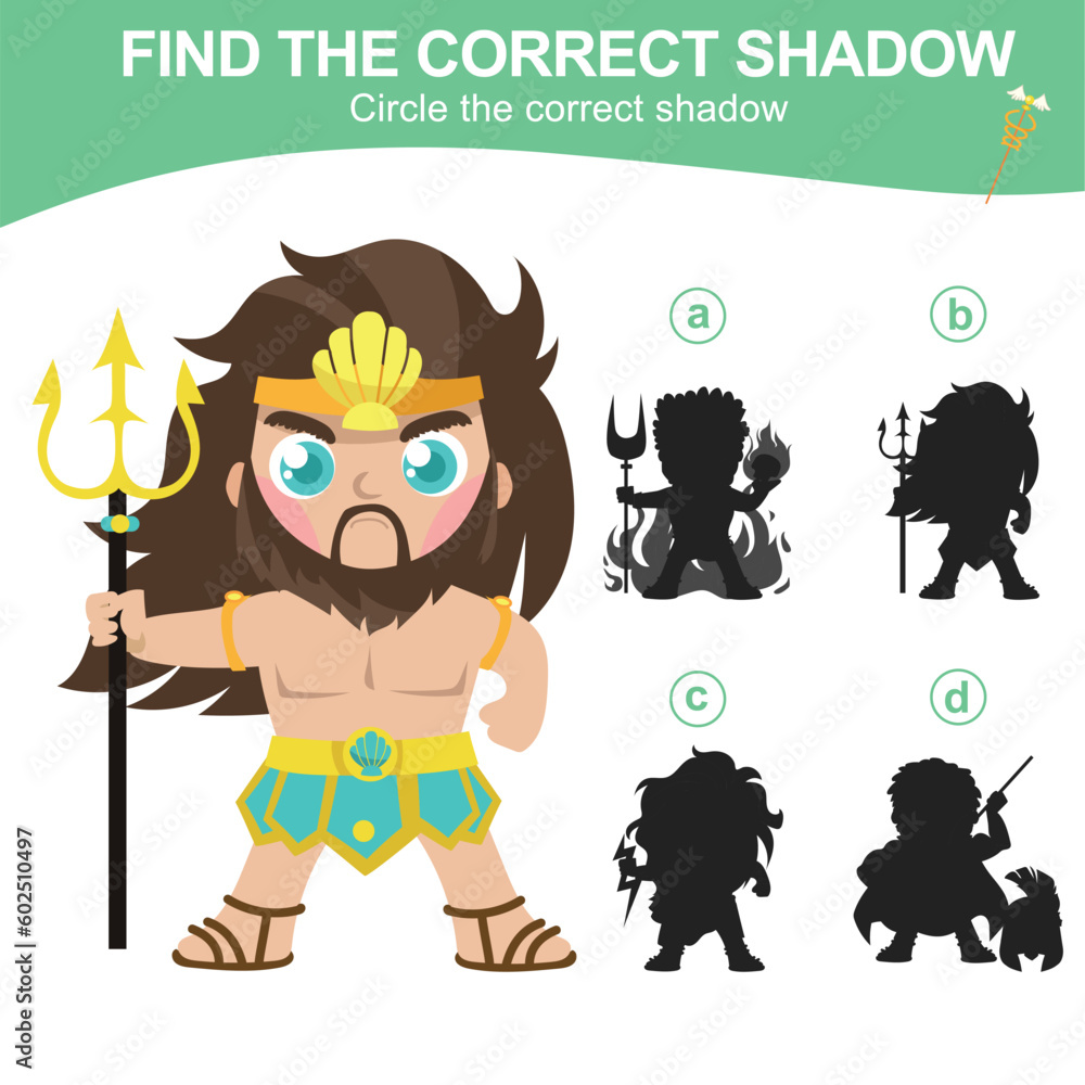 Find the correct shadow of cute Poseidon the Greek gods of the sea and ...
