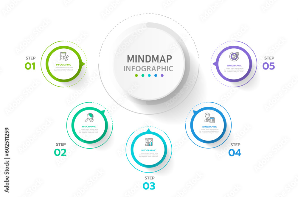 Infographic template for business. 5 Steps Modern Mindmap diagram with ...