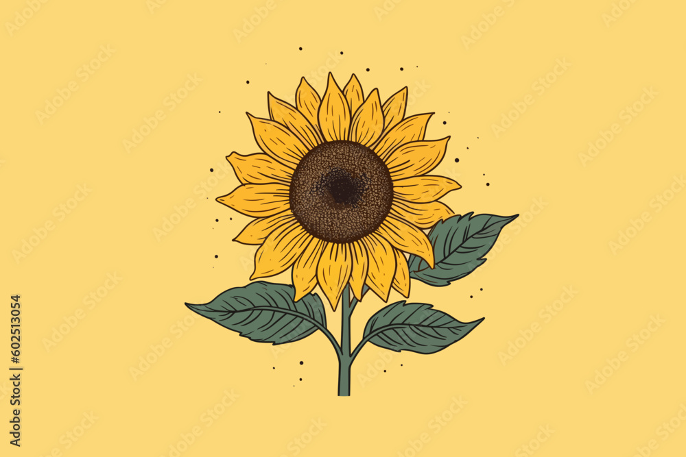 Doodle inspired Sunflower, cartoon sticker, sketch, vector ...
