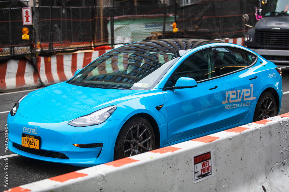 2023-04-19 New York USA A Revel Ride Share Taxi with Tesla Model Y in ...