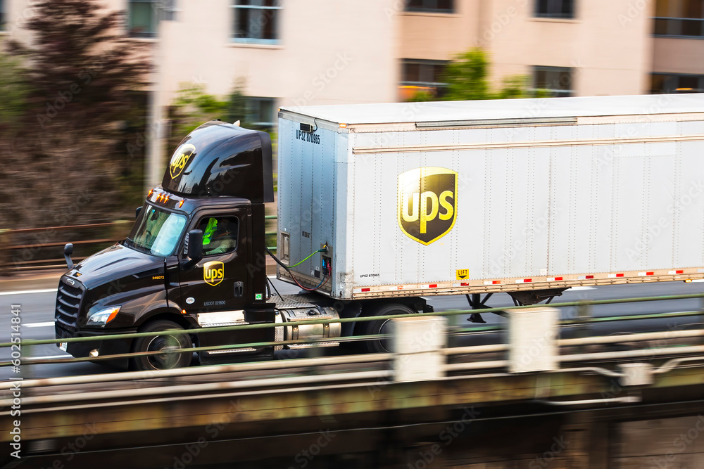 2023-04-20 New York USA UPS truck on the freeway. Stock Photo | Adobe Stock 2023-04-20 New York USA UPS truck on the freeway. Stock Photo | Adobe Stock