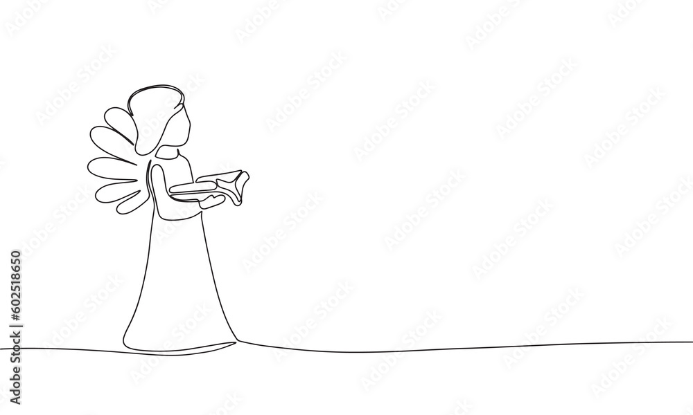 One continuous line illustration of baby angel. Continuous line drawing ...