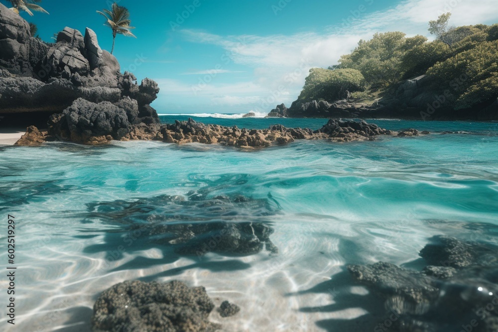 Tropical blue ocean with white sand and stones in Hawaii's underwater ...