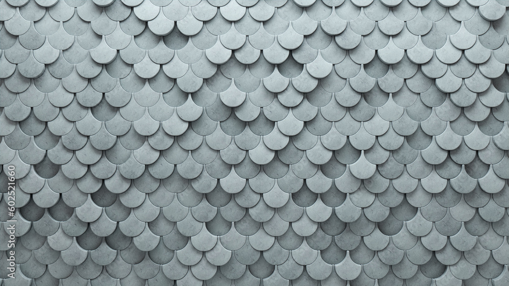 Fish Scale, 3D Wall background with tiles. Semigloss, tile Wallpaper with Concrete, Polished ...
