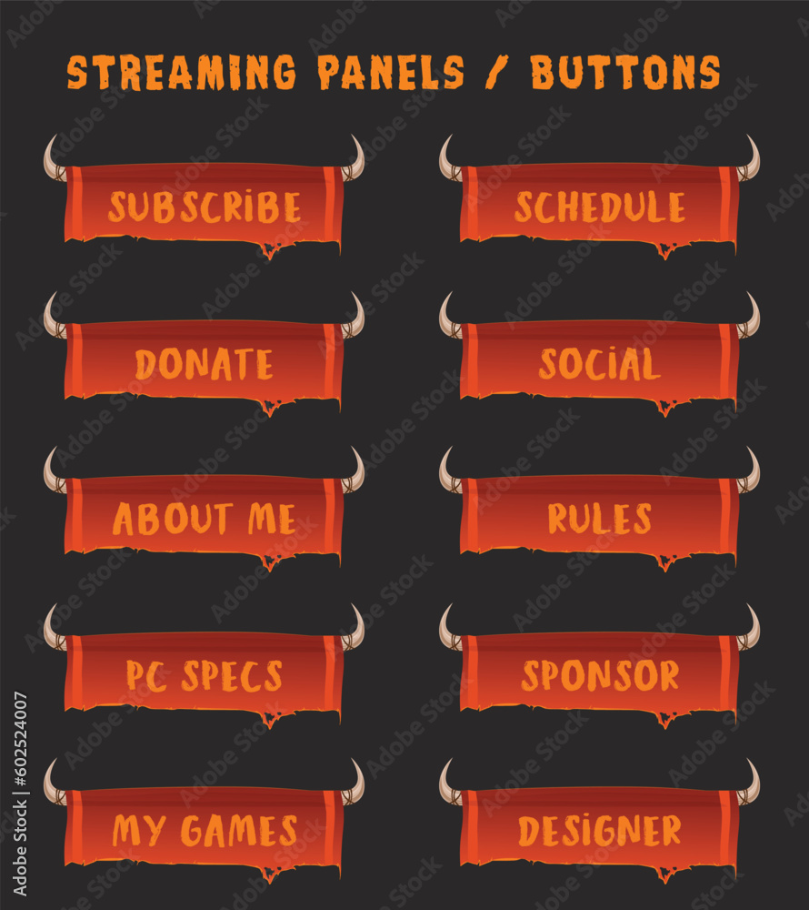 Set of twitch panels for gamers and streamers. Can be used as a button ...