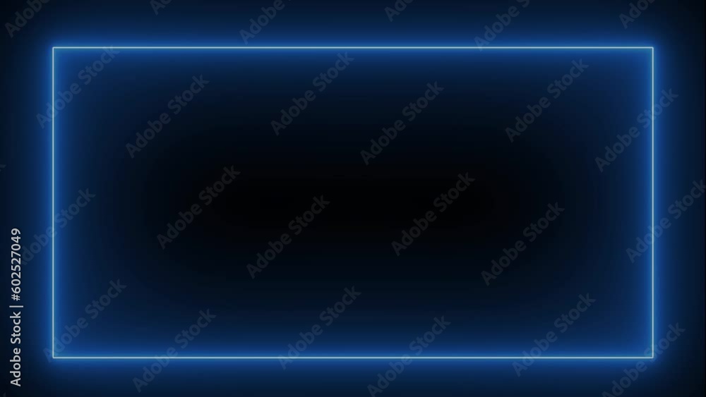 Neon lines frame animation. Rectangular frame with moving line. Glowing ...