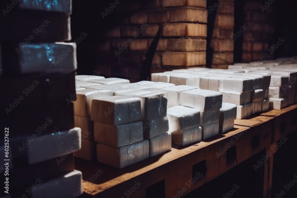 Cocaine warehouse illegal drug production. Criminal problems concept ...