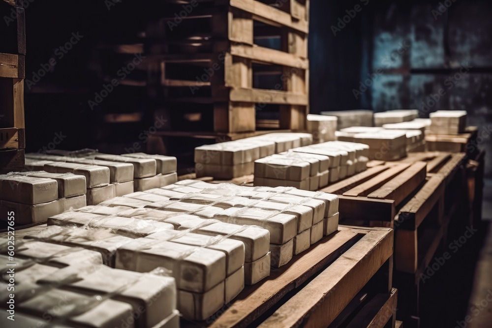 Cocaine warehouse illegal drug production. Criminal problems concept ...
