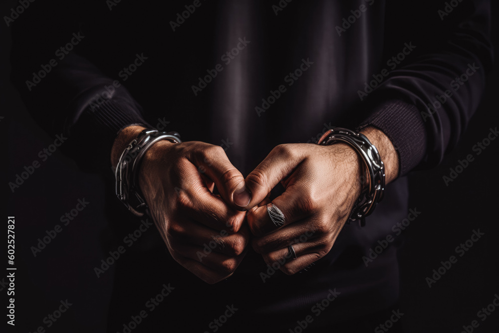 Male hands in handcuffs. Criminal problems and violence concept ...