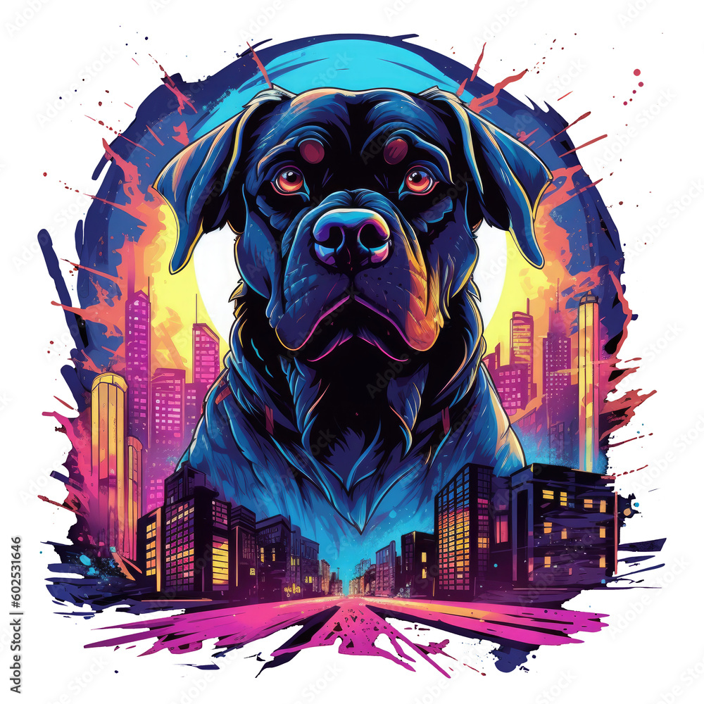 A dramatic t-shirt design with an Architect Rottweiler Dog depicted as ...