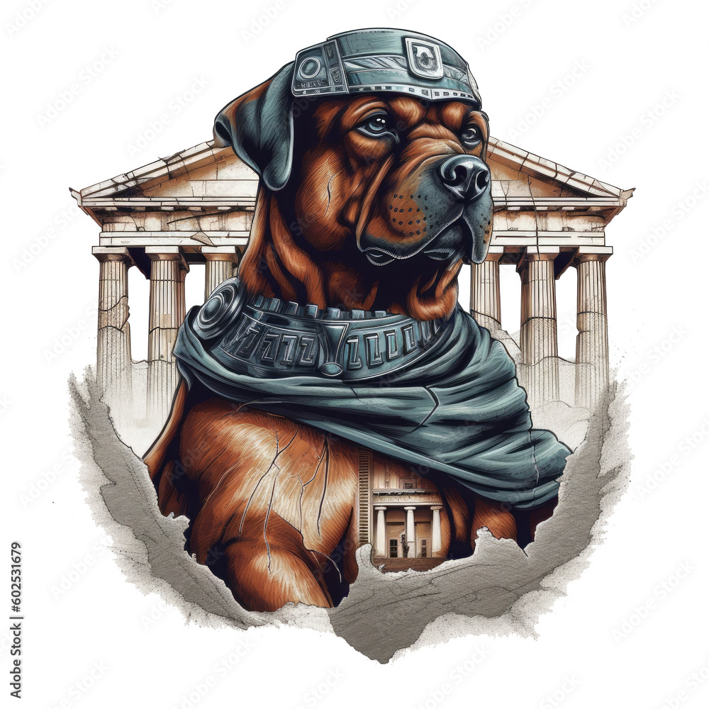 A vintage t-shirt design with an Architect Rottweiler Dog depicted as a ...