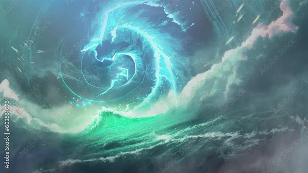 Hurricane and lightnings on the sea. Concept of apocalypse and natural ...