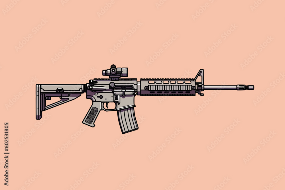 Doodle inspired Rifle, cartoon sticker, sketch, vector, Illustration ...