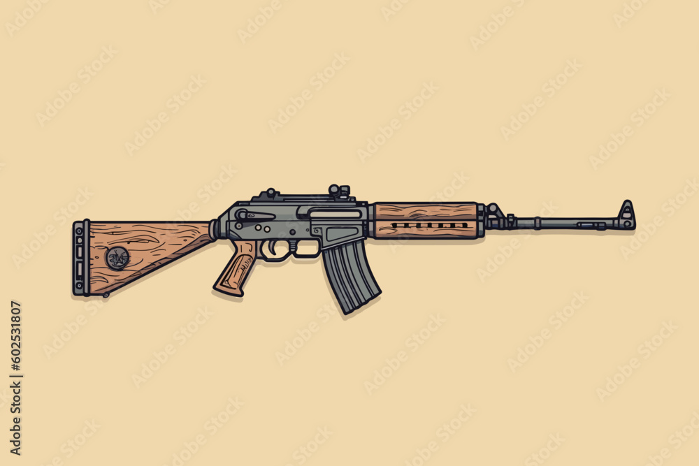 Doodle inspired Rifle, cartoon sticker, sketch, vector, Illustration ...