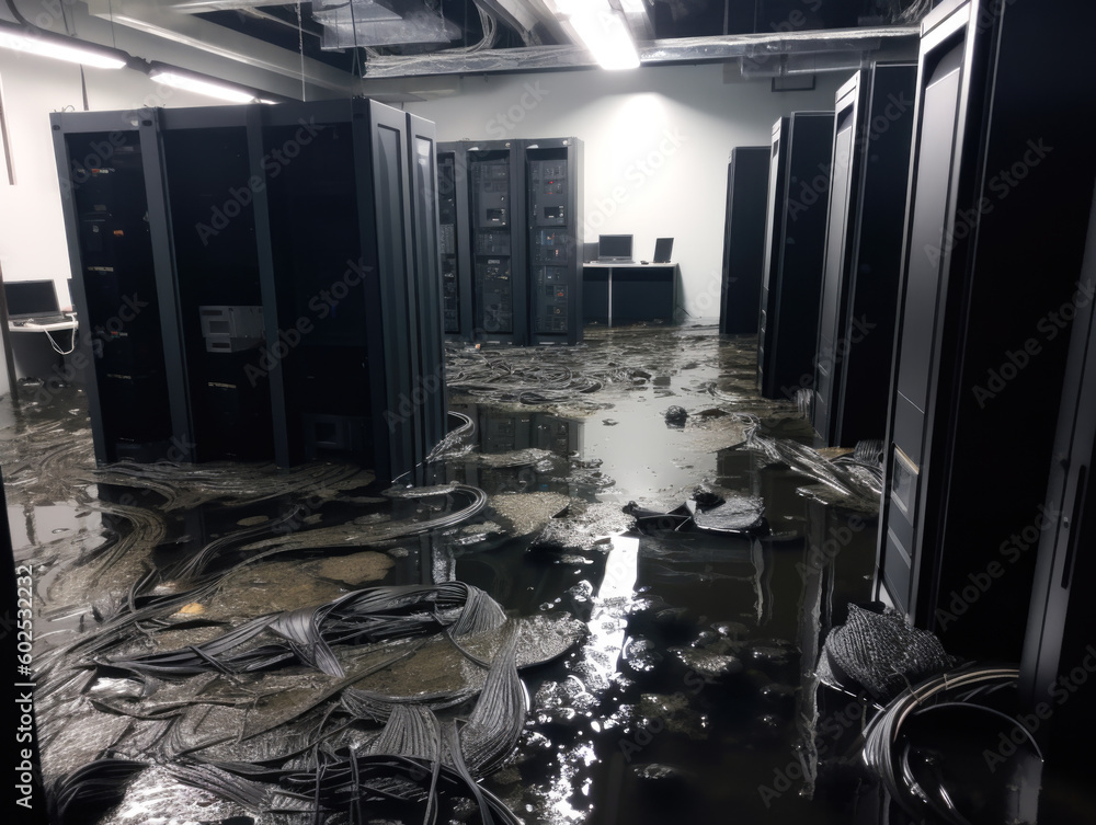 flooded server room Server racks in server room data center. Generative AI Stock Illustration ...