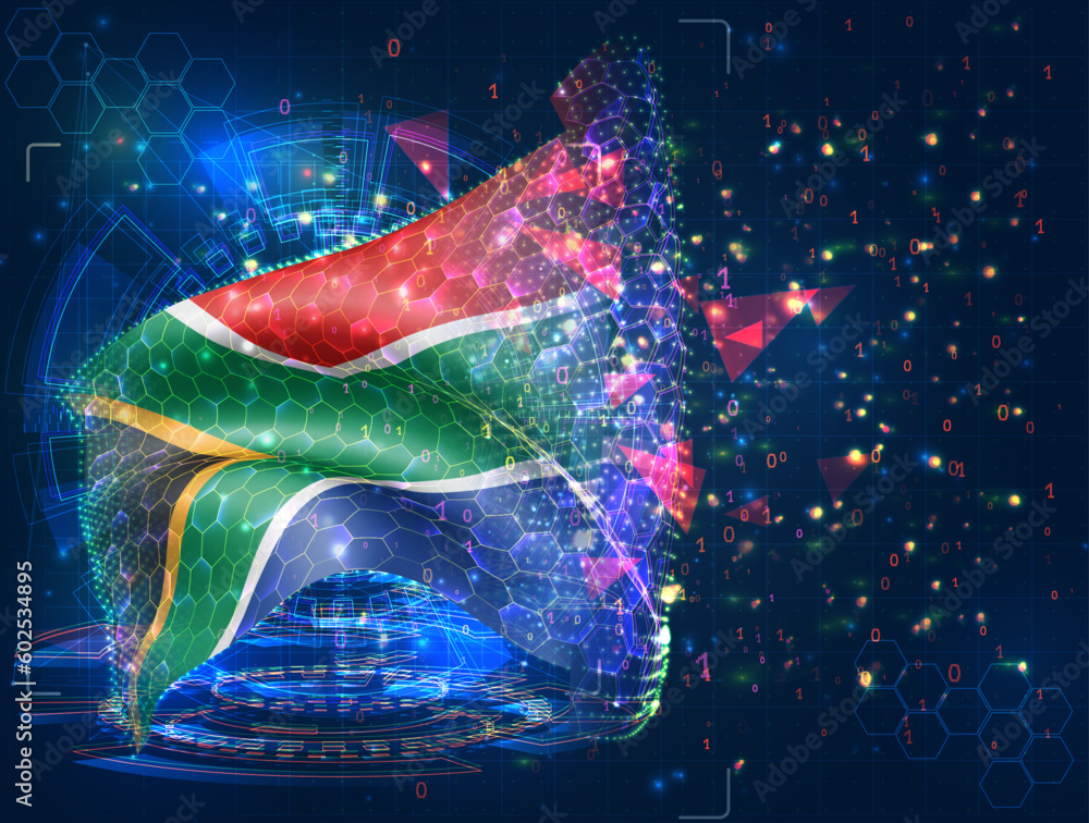 South Africa, vector flag, virtual abstract 3D object from triangular ...