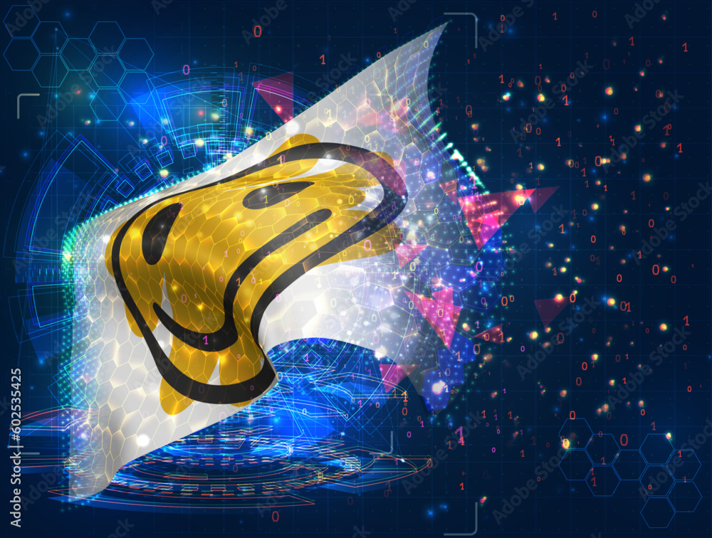 Smile, vector flag, virtual abstract 3D object from triangular polygons ...