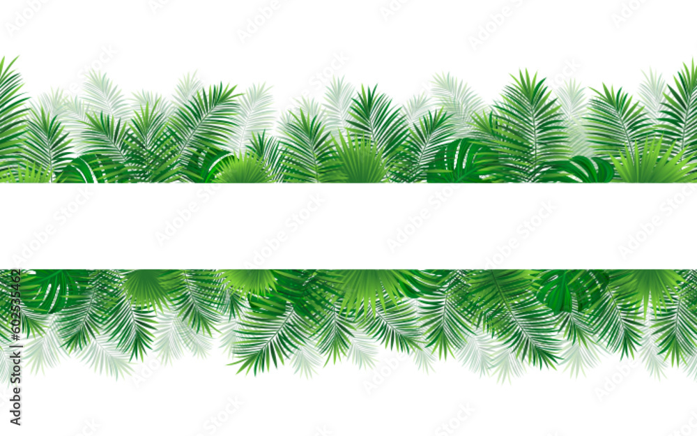 Amazon tropical leaves seamless pattern with place for text. vector ...