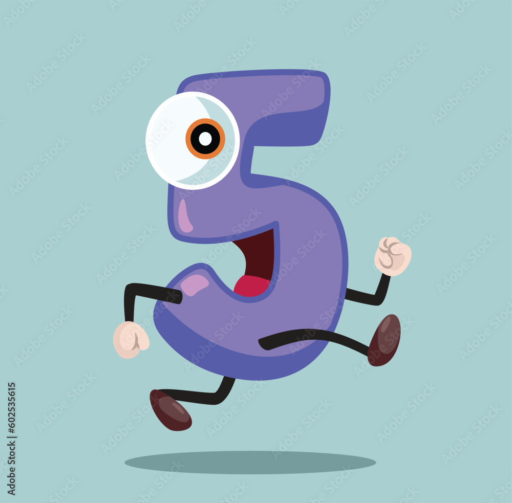 Vetor de Number Five Character Running Fast Vector Cartoon Illustration ...