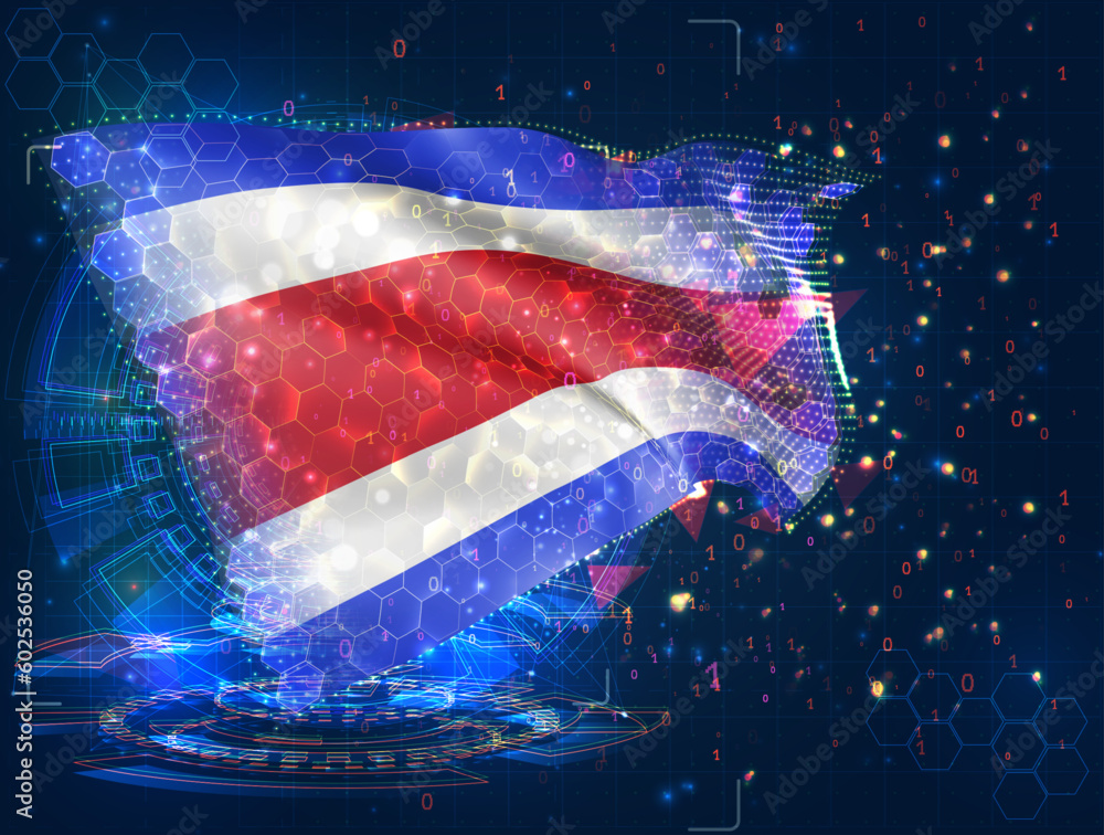 Costa Rica, vector flag, virtual abstract 3D object from triangular ...