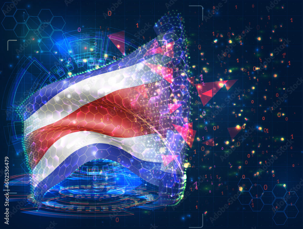 Costa Rica, vector flag, virtual abstract 3D object from triangular ...
