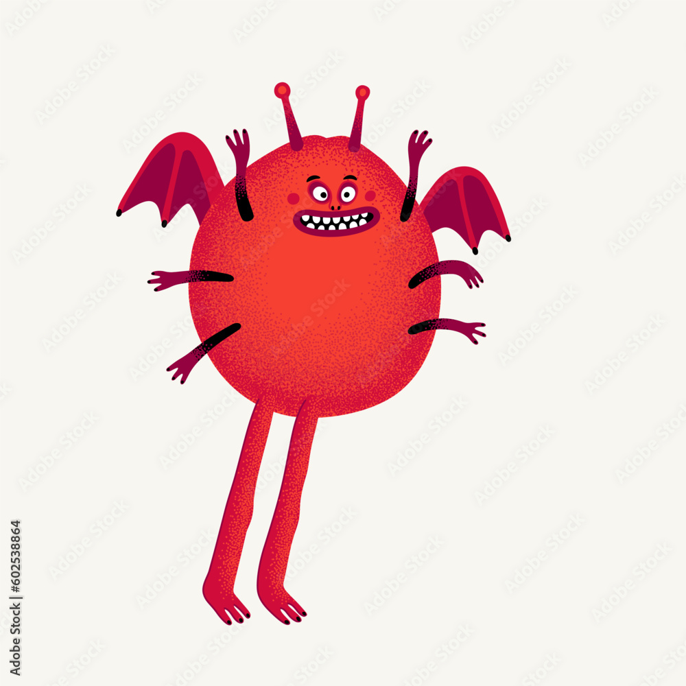 Vetor de Cute cartoon vector monster. Red Monster character with wings ...