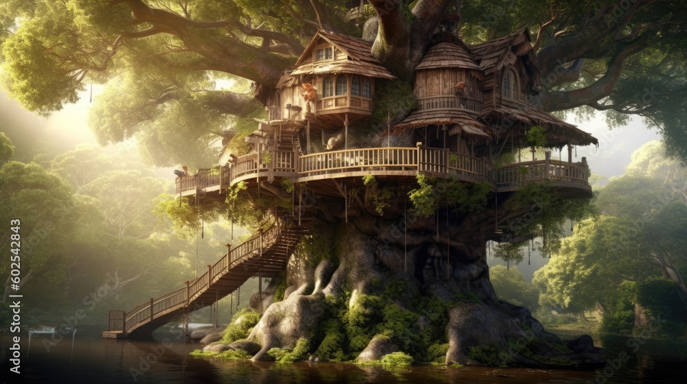 Marvelous Tree House Nestled in an Old Majestic Tree, Symbolizing ...