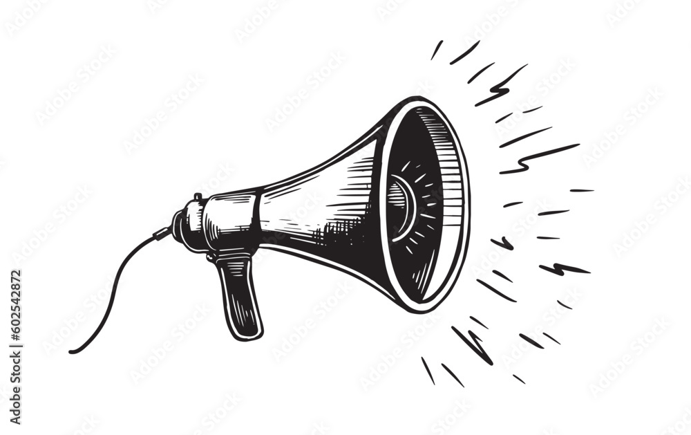 Megaphone vector sketch line drawing black on background Stock Vector ...