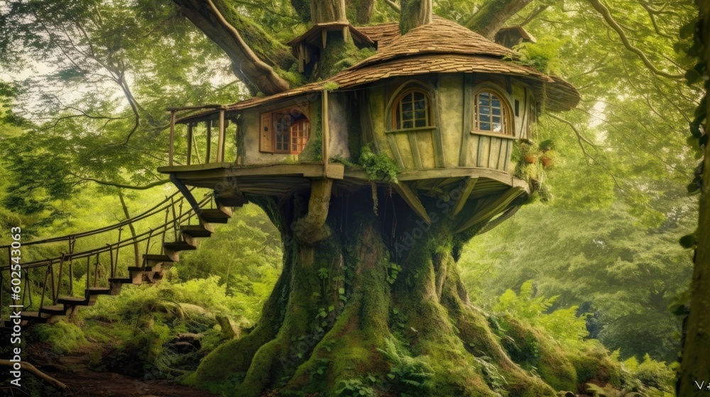 Marvelous Tree House Nestled in an Old Majestic Tree, Symbolizing ...