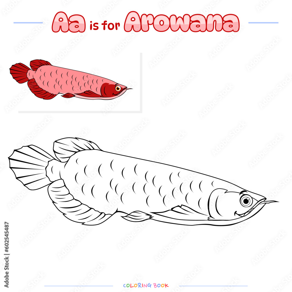 Coloring Page Arowana fish cartoon Stock Vector | Adobe Stock