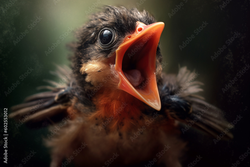 A baby bird with its mouth open, waiting to be fed by its mother ...