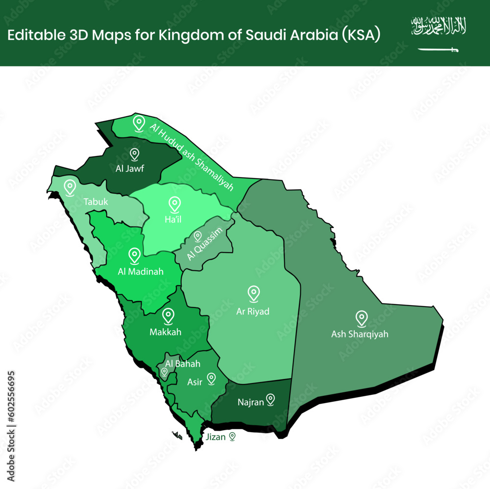Editable 3D Maps for Kingdom of Saudi Arabia (KSA) Saudi Arabia. Online ...