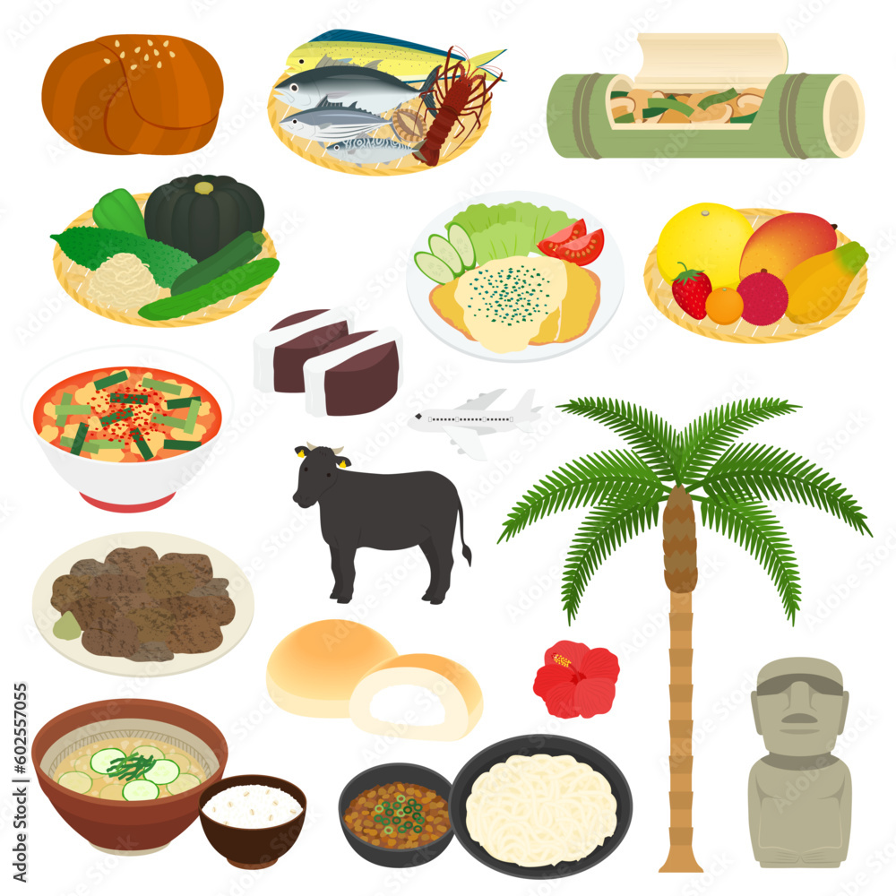 宮崎県の名物のイラストセット Stock ベクター | Adobe Stock
