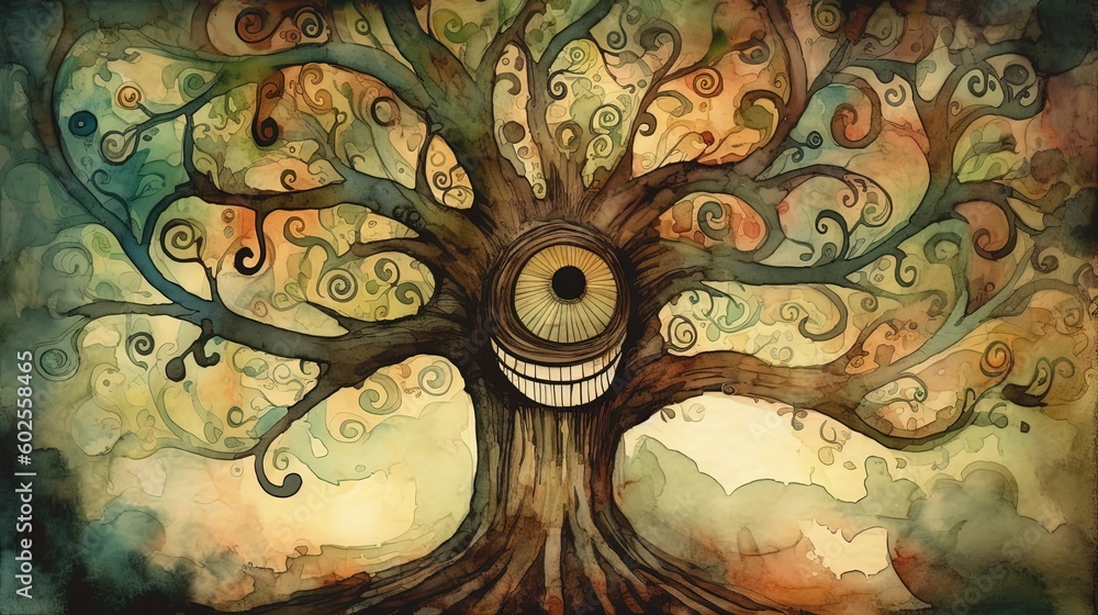 Surreal tree with face. Fantasy tree. Cyclops tree. Generative AI Stock ...