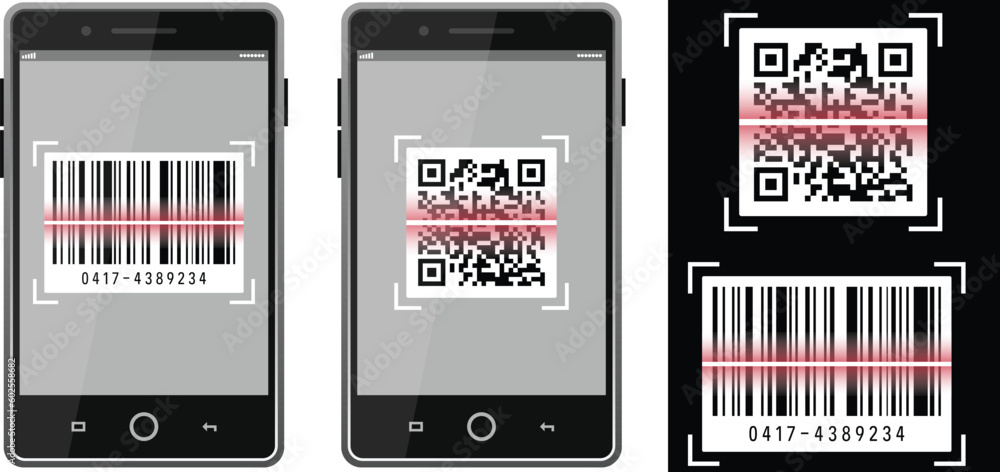 Vetor de Scan QR code and barcode to smartphone set Scan QR code ...