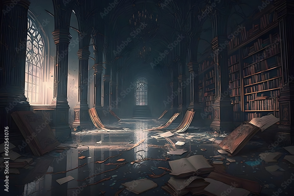 Dark And Mysterious Library Background, Library Building And ...
