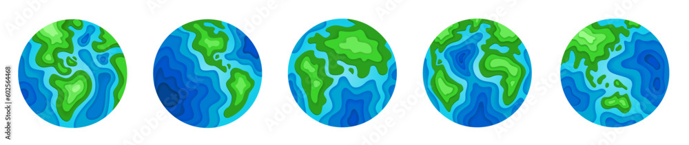 Earth globe set. World map in globe shape. Flat style. Planet earth in ...