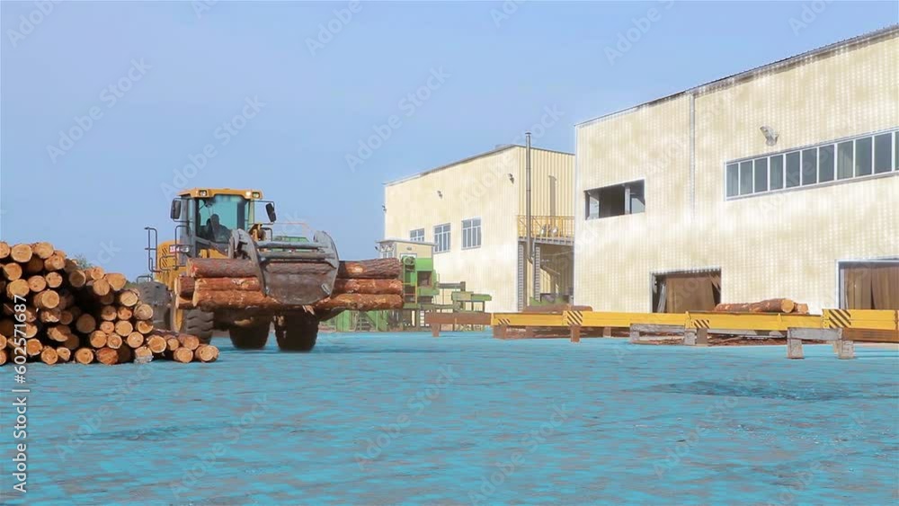 Modern sawmill yard. The concept of a modern sawmill. Modern technology ...