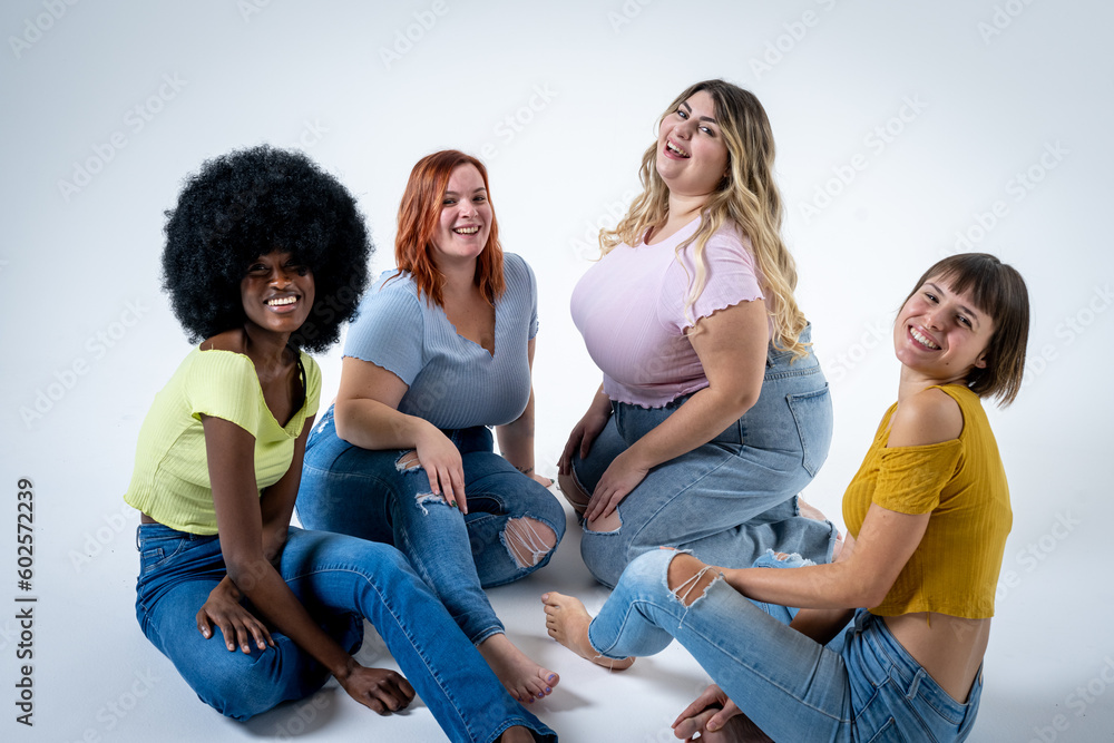 Body Positive and Acceptance, multiracial group of women with different ...