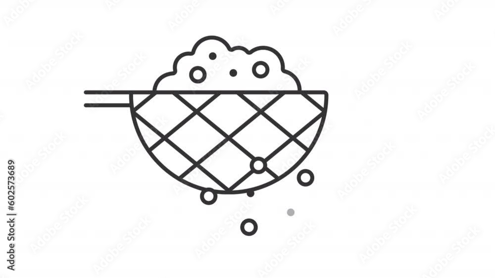 Sifting icon animation. Animated line flour falling through sieve ...