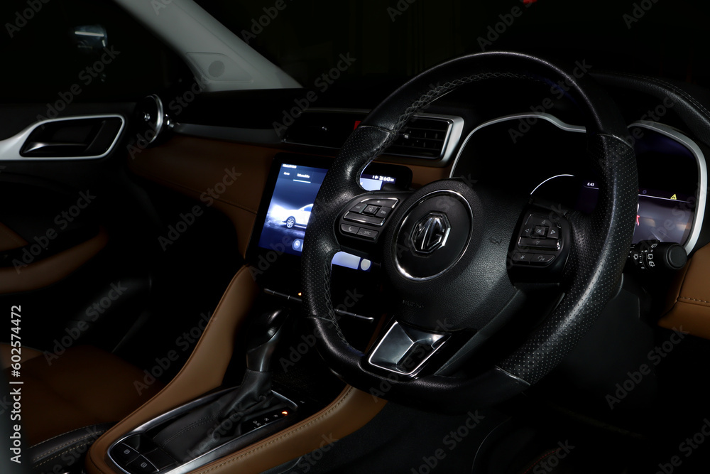 car steering wheel of MG ZS model and led speedmeter speed gauge with ...