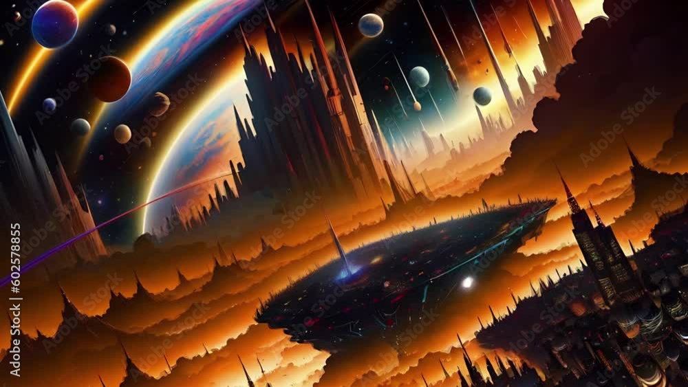 Futuristic cosmic animation with deep space, galaxy, and futuristic ...