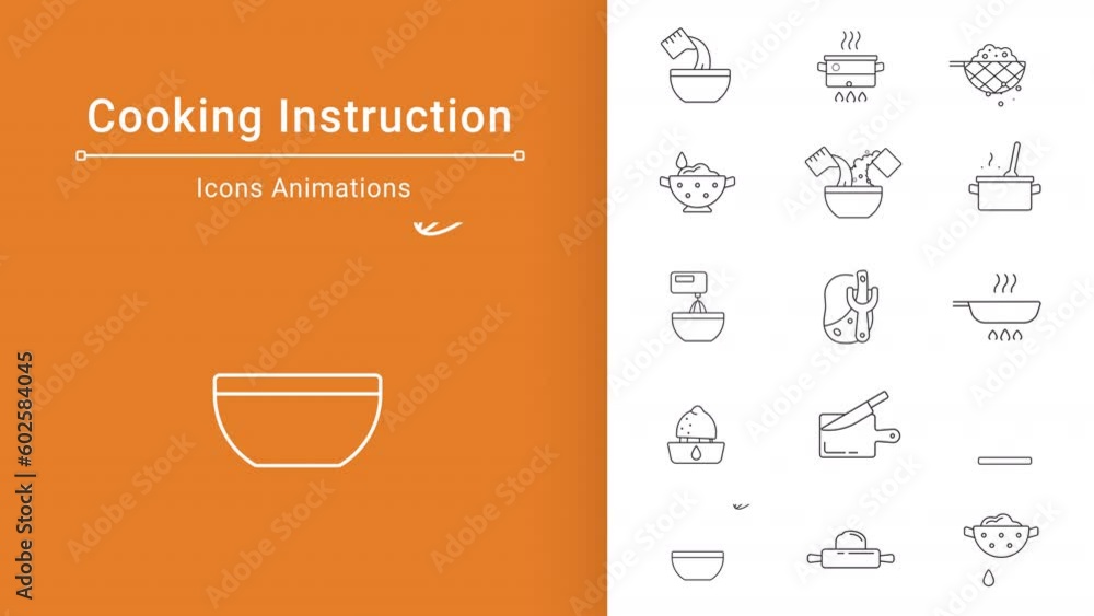 Cooking instruction icons animation. Animated line recipe book ...
