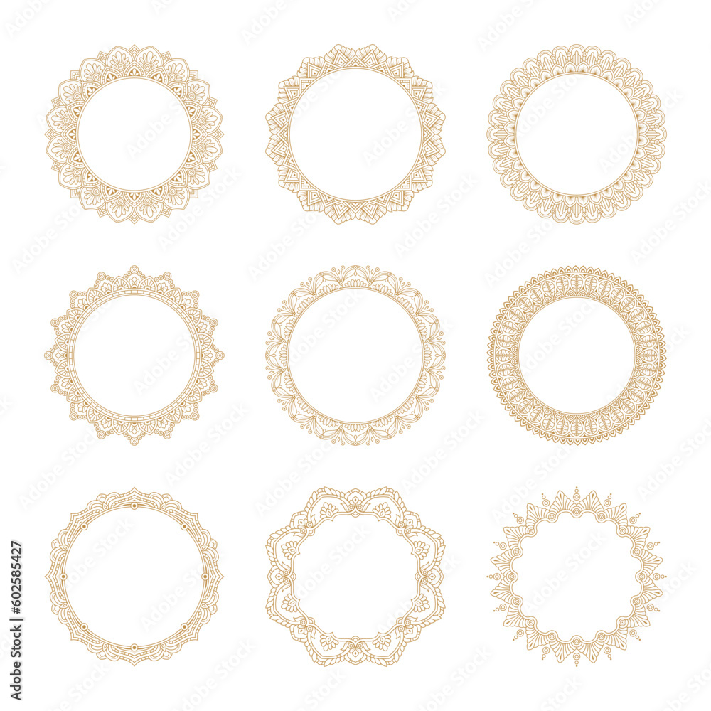 9 round golden mandala border design for logo, invitation and ...