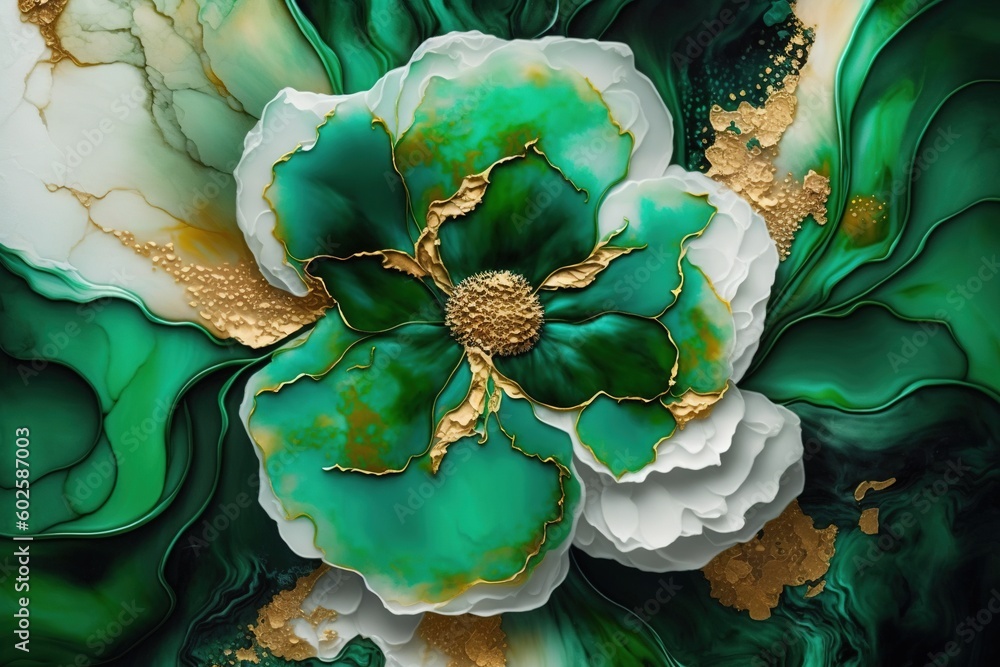 Flower marble texture with abstract green, white, glitter and gold ...
